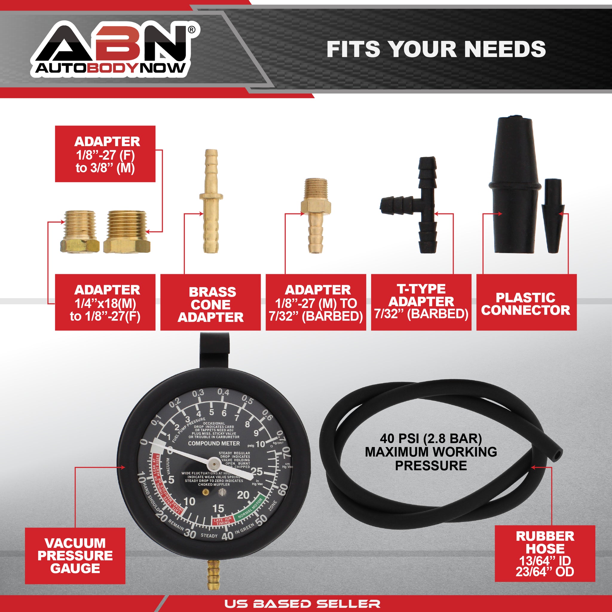 Carburetor Vacuum and Fuel Pump Pressure Tester Gauge Test Kit ABN 219 ...