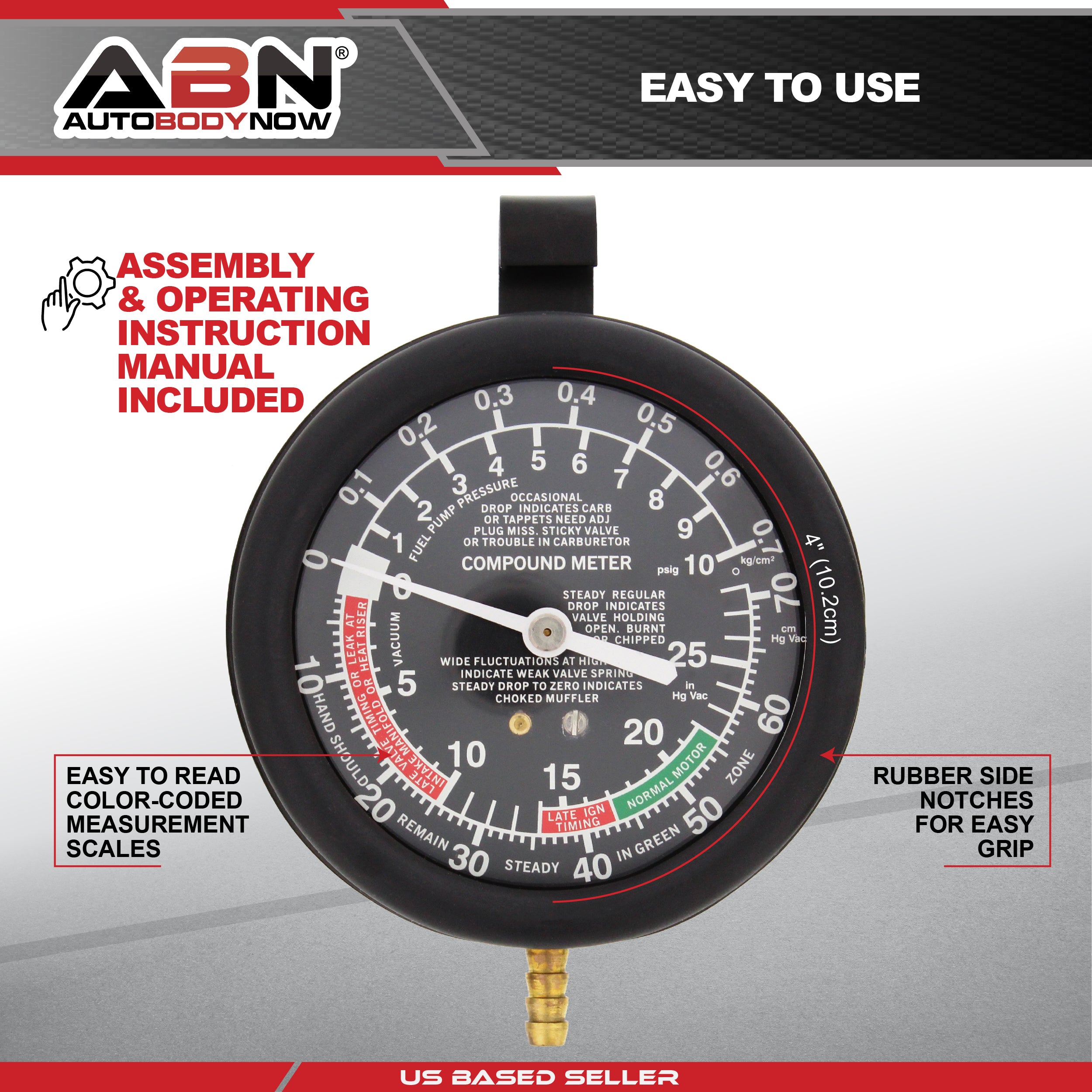 Carburetor Vacuum and Fuel Pump Pressure Tester Gauge Test Kit ABN 219 ...