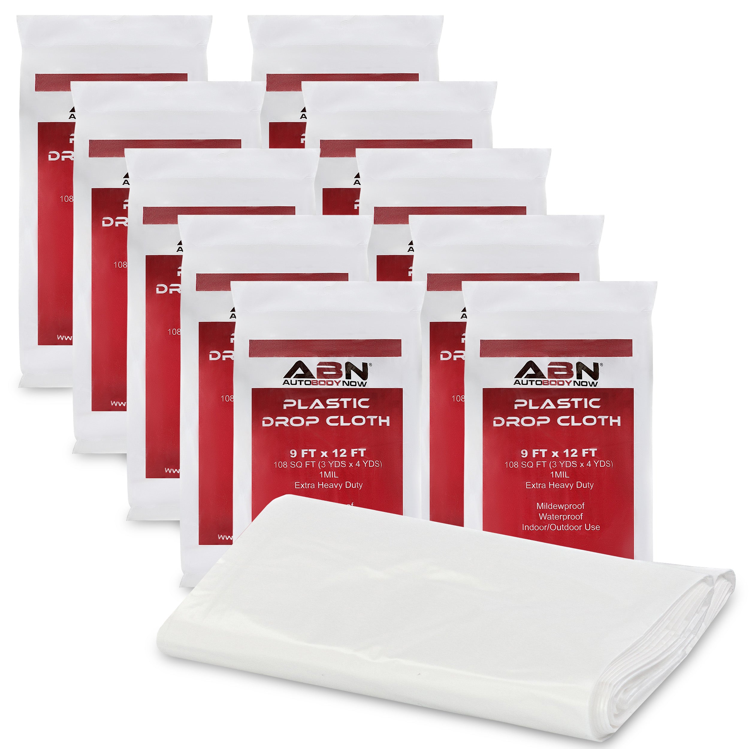 White Plastic Paint Drop Cloth 10-Pack Painting Set 9’ x 12’ Feet ABN ...
