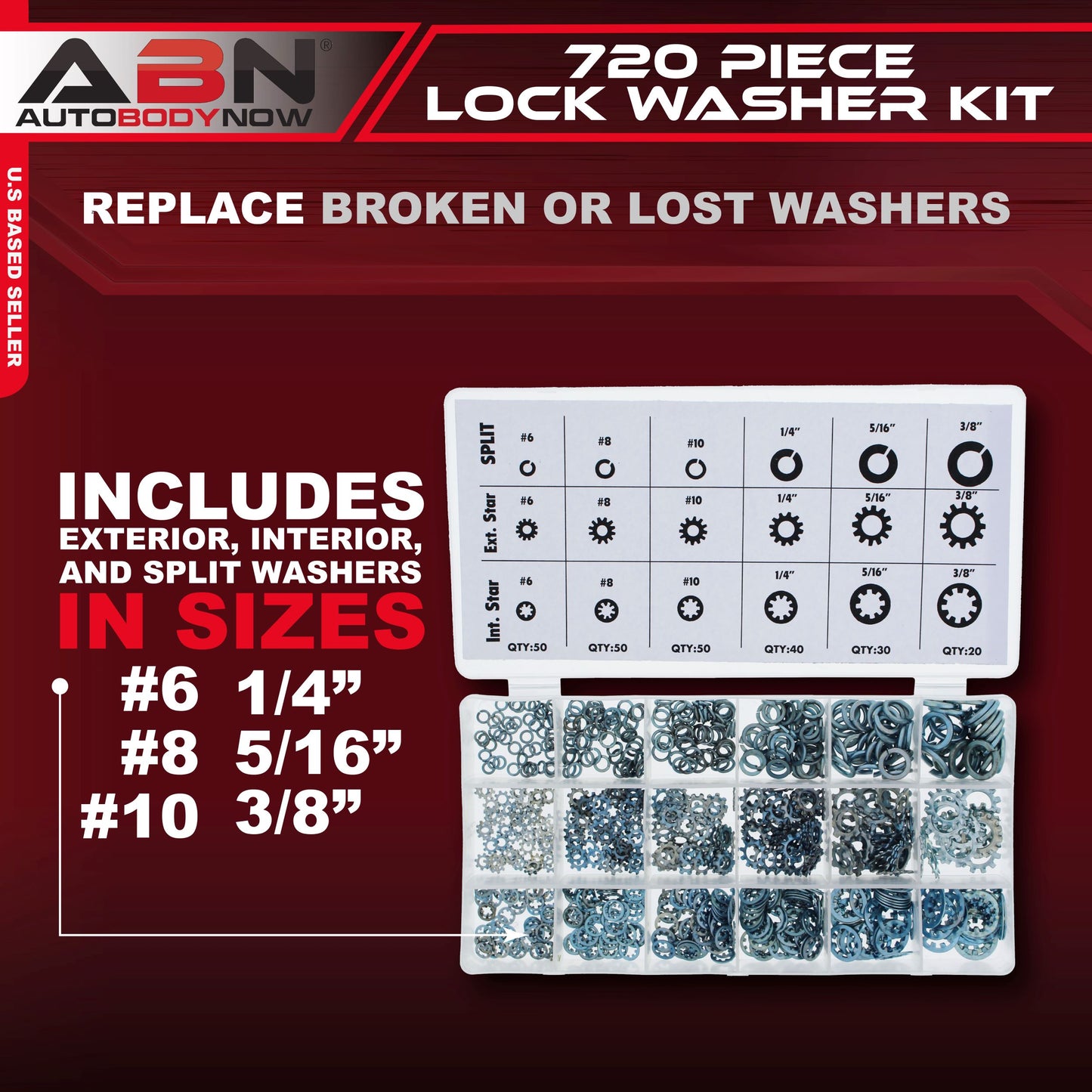 Lock Washer 720 pc Assortment Kit – Metric & SAE Star & Split Washers ...