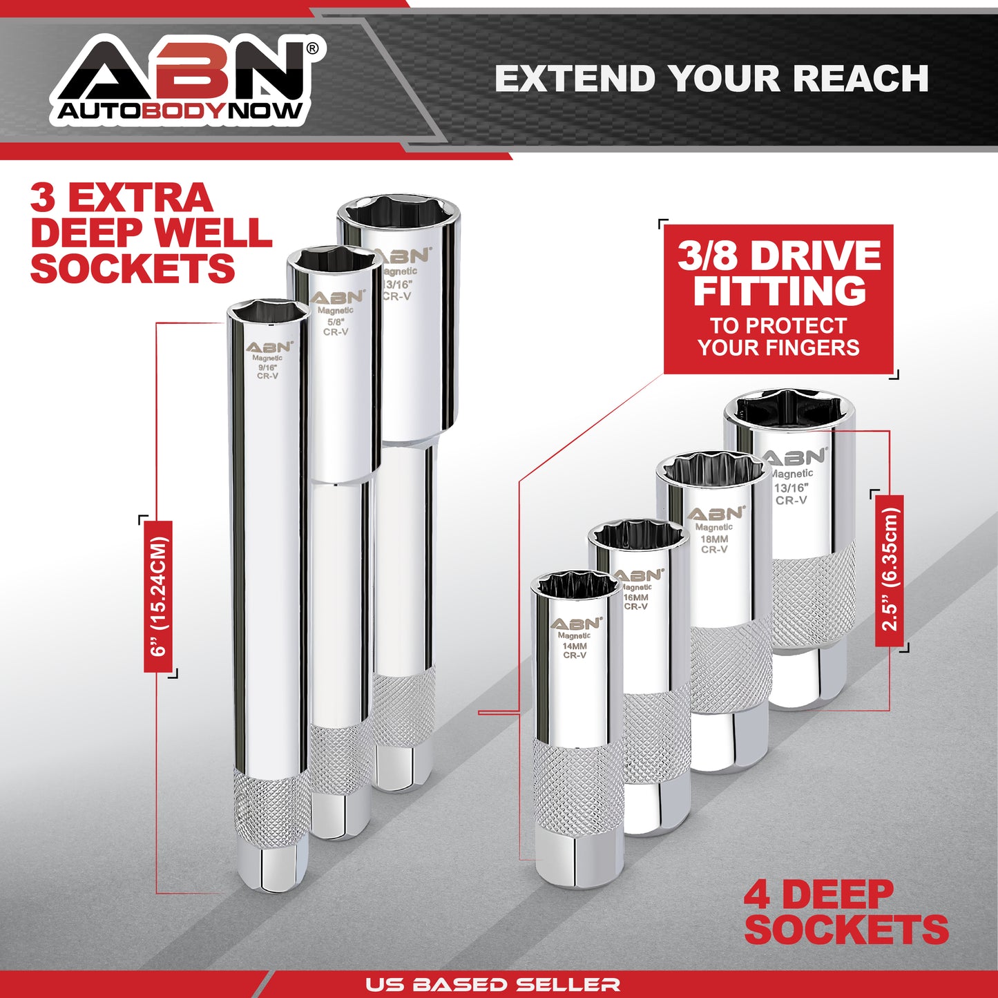 ABN Extra Deep Well Socket Set - 3/8in Drive Extended 6 and 12 Point S – Autobodynow.com
