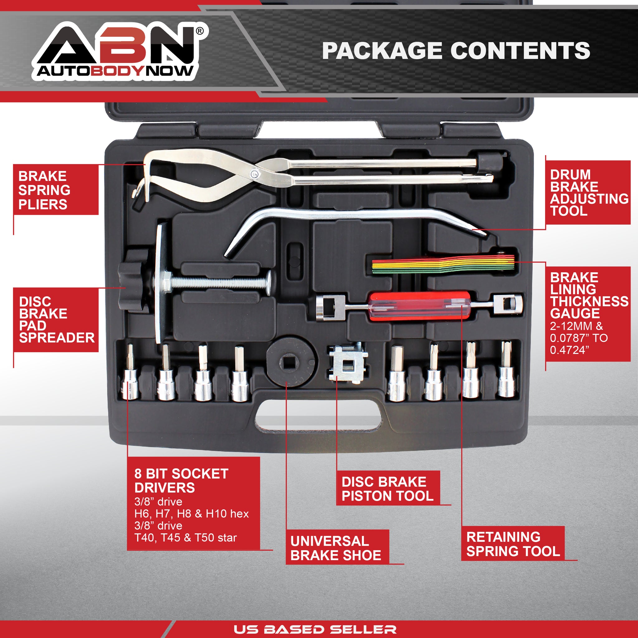 Brake Tools 15pc Brake Kit with Brake Caliper Tool & Brake Drum Puller ...